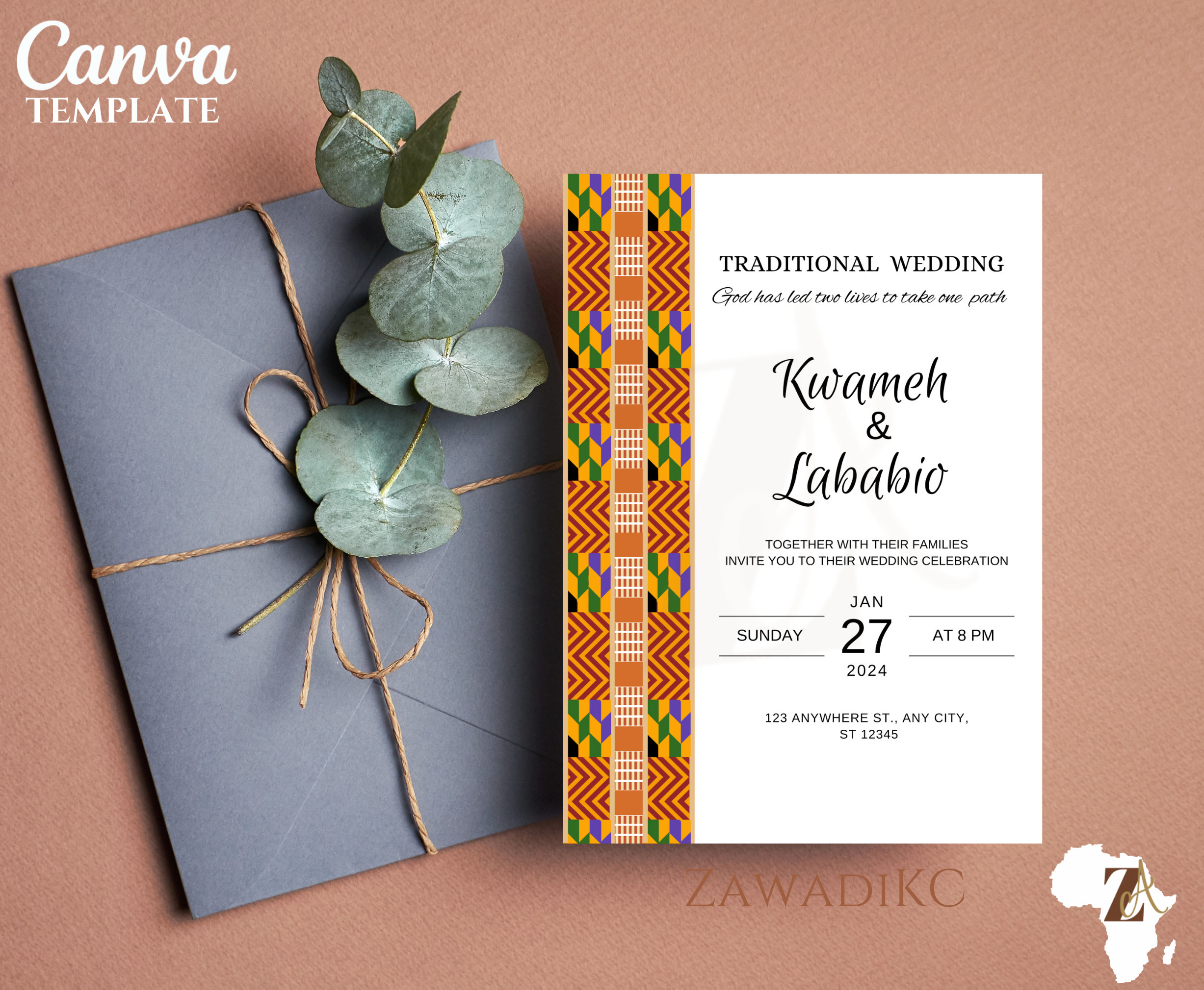 Ghanaian Invitation Template, African Party Invite, Kente Wedding ...
