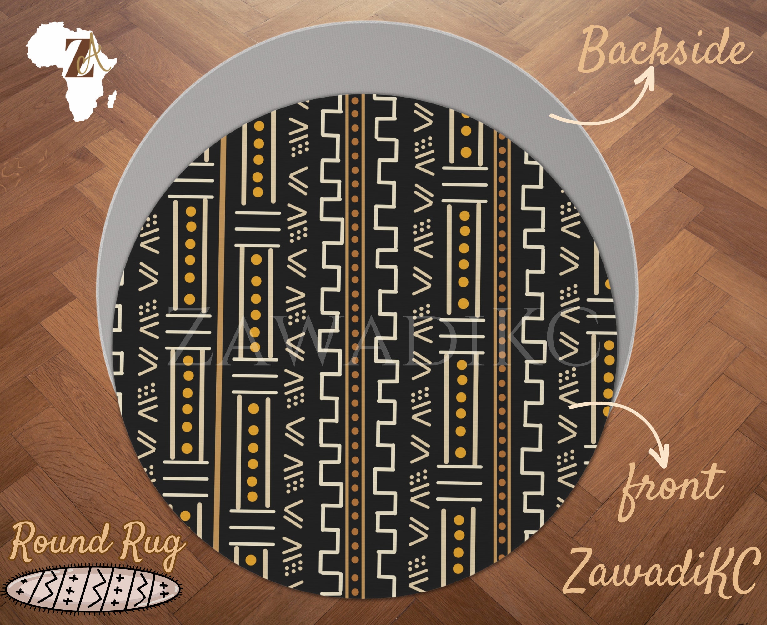 Black Round Rug, Mud Cloth Carpet, African Rug, Round Rugs, Mud Cloth ...