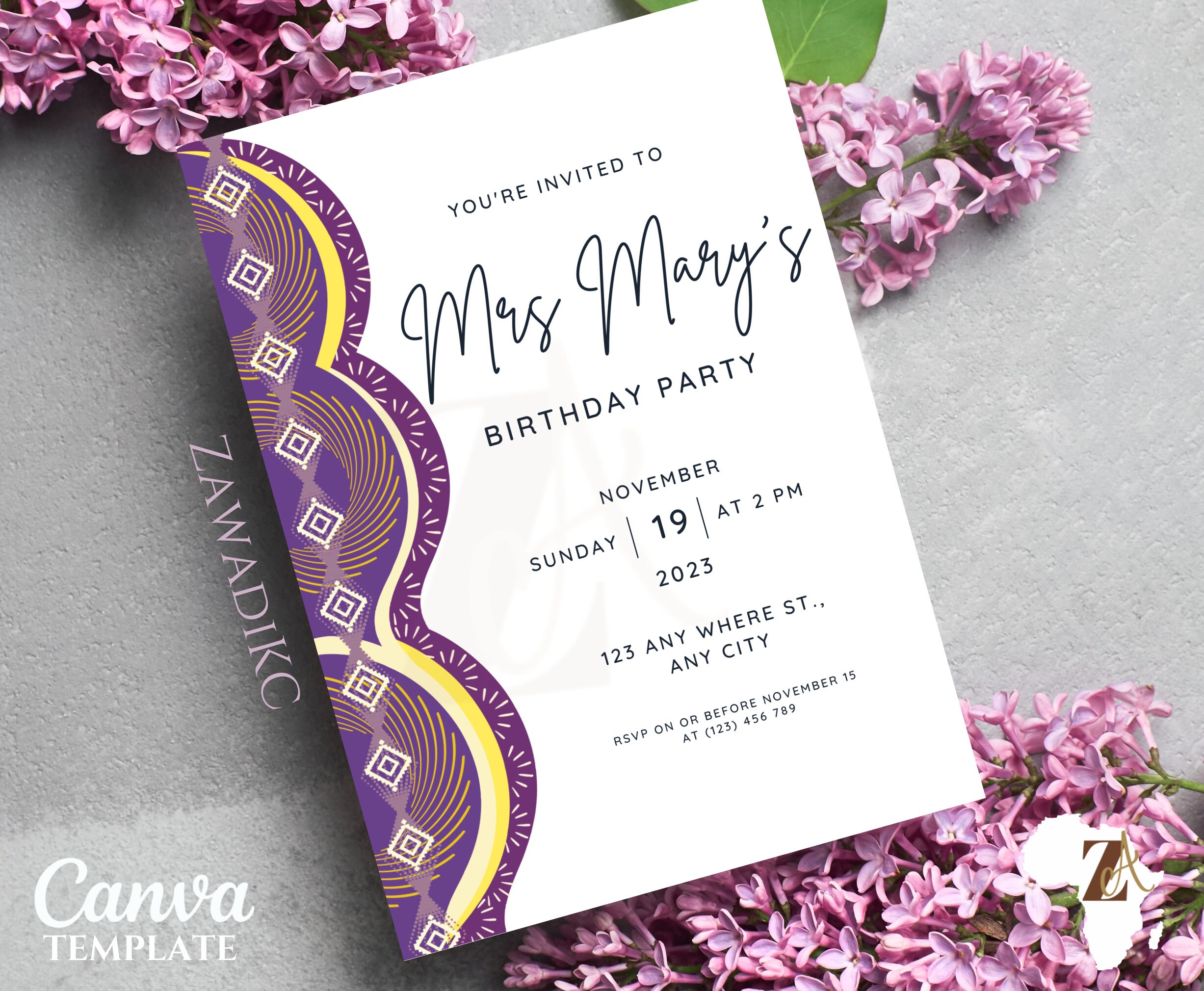 Purple Kente Invite Template, Order of Events, African Birthday Invite ...