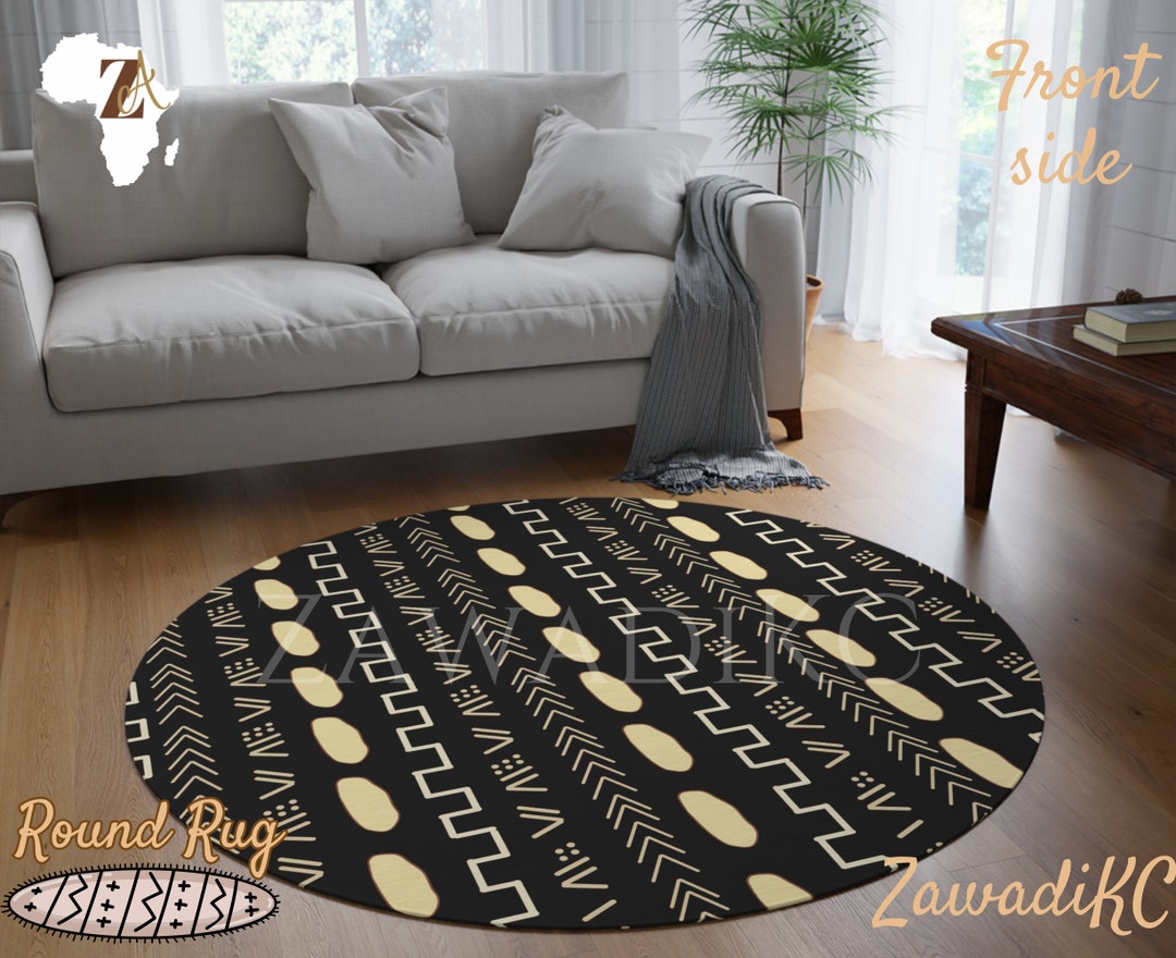 Black Round Rug, African Rugs, Black and Yellow Rug, Black Area Rug ...