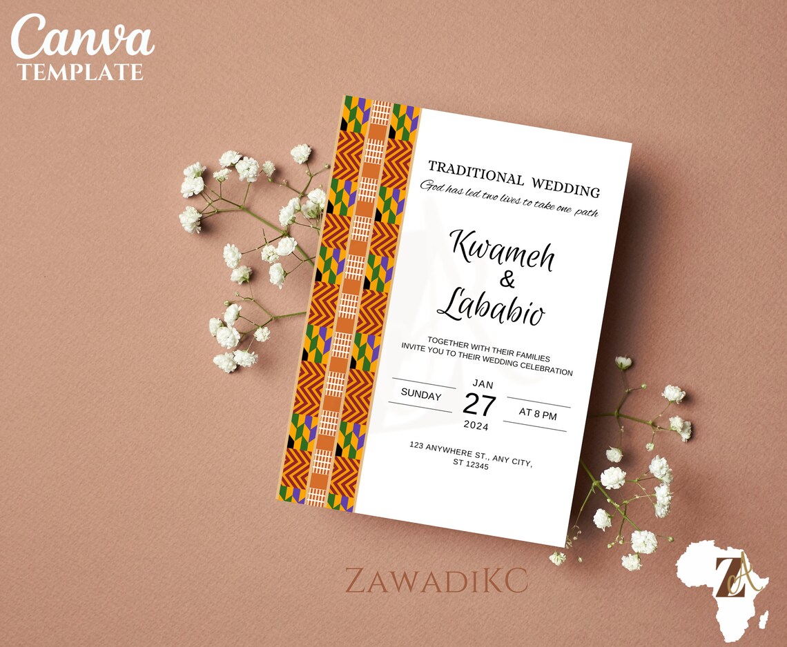Ghanaian Invitation Template, African Party Invite, Kente Wedding ...