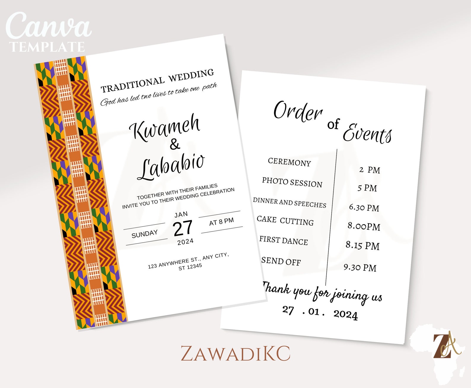 Ghanaian Invitation Template, African Party Invite, Kente Wedding ...