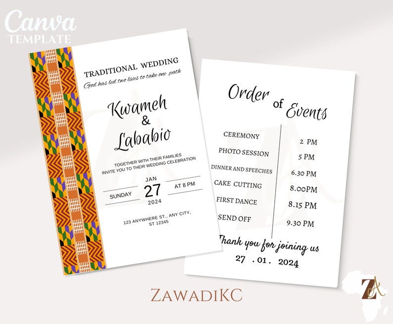 Ghanaian Invitation Template, African Party Invite, Kente Wedding ...