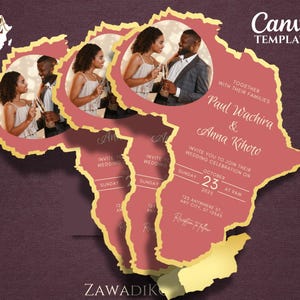 African Map Invitation, African Map Rose Gold Invite, African ...