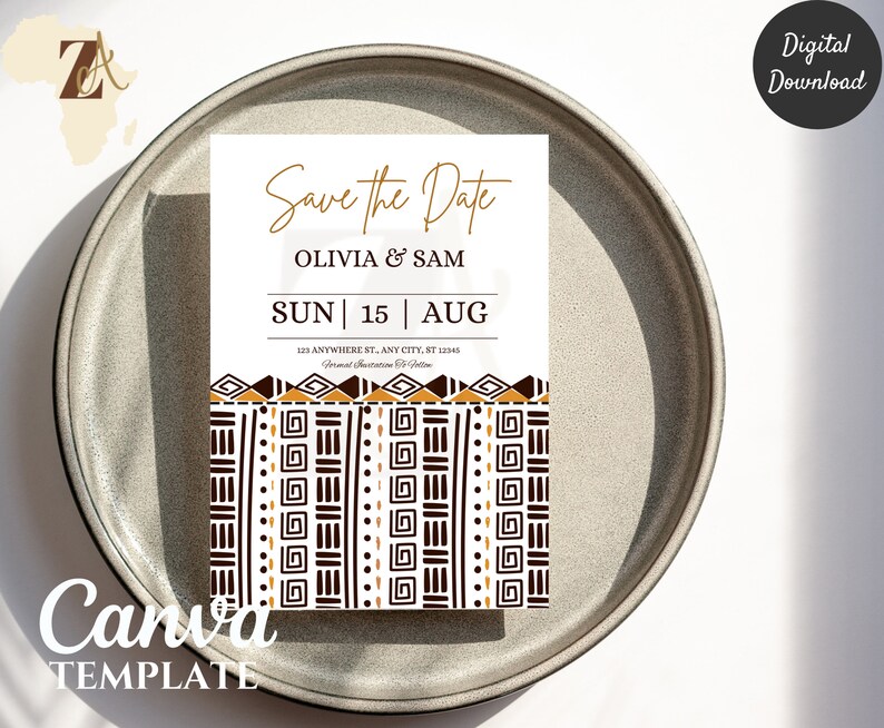Save the Date Template , African Wedding Invitation, Kente Wedding ...