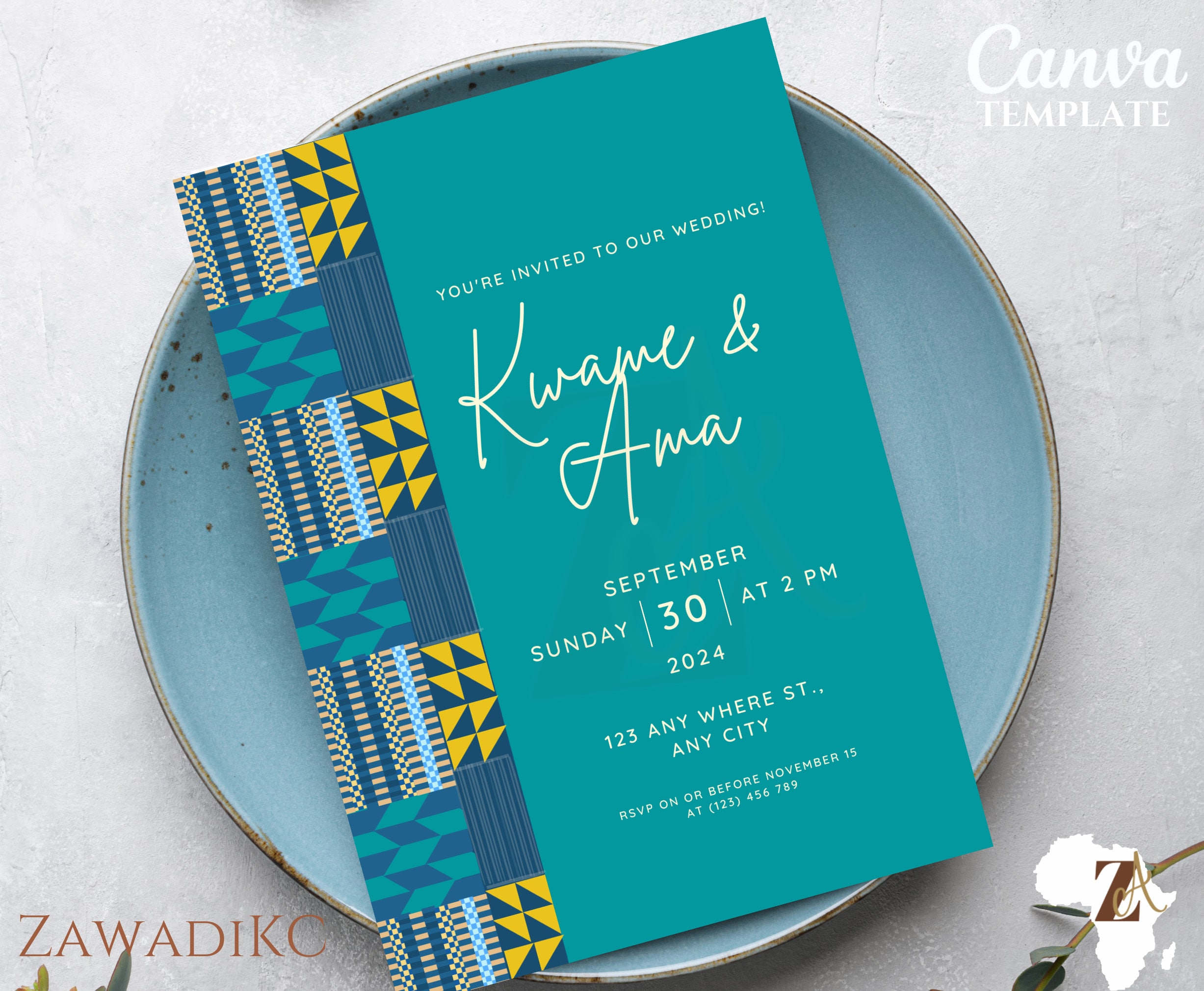 Blue Kente Invite Template, Order of Events, African Birthday Invite ...