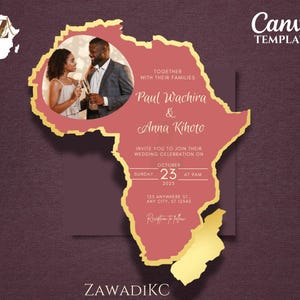 African Map Invitation, African Map Rose Gold Invite, African ...