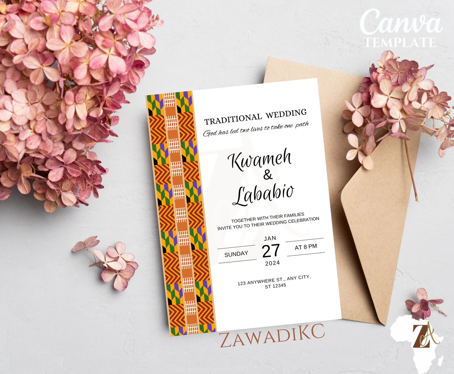 Ghanaian Invitation Template, African Party Invite, Kente Wedding ...