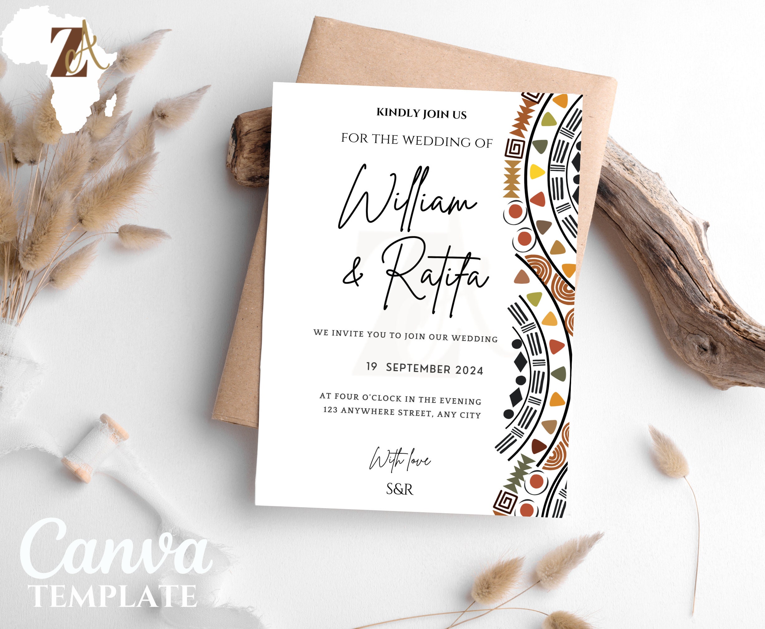 African Wedding Invitation, African Themed Wedding Invitations, African Invitations, Bridal ...