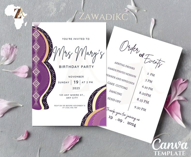 Purple Kente Invite Template, Order of Events, African Birthday Invite ...