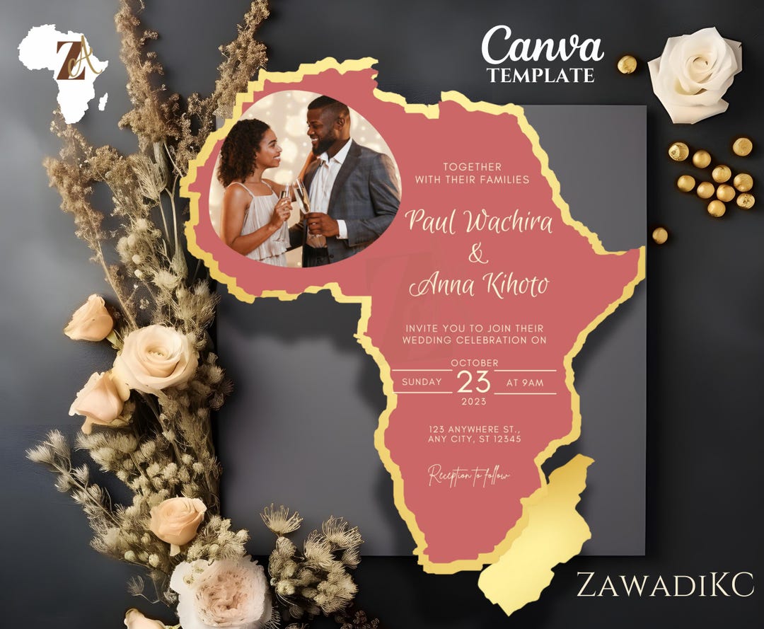 African Map Invitation, African Map Rose Gold Invite, African ...
