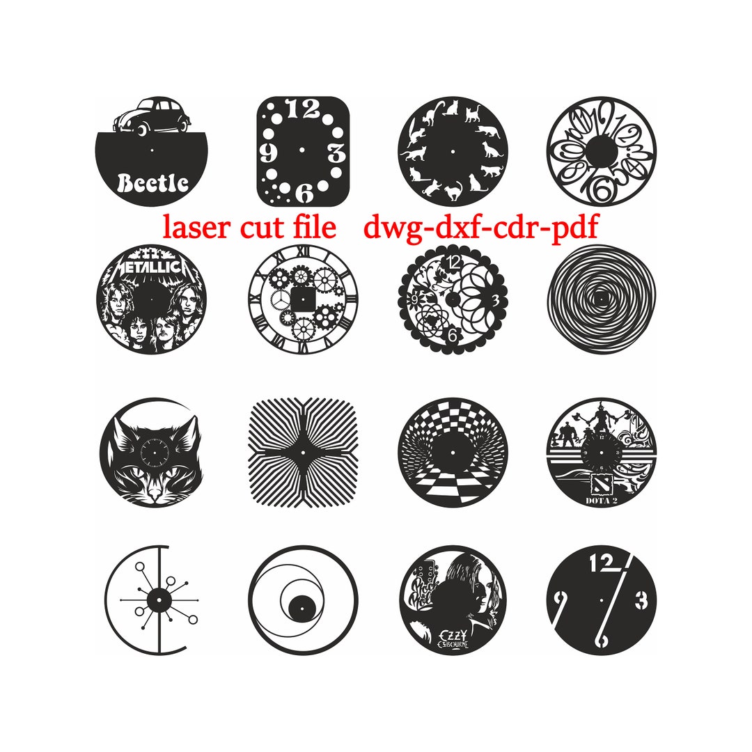 Wall Clock Bundle 16 Pcs High Quality Vector Drawing File for Laser ...