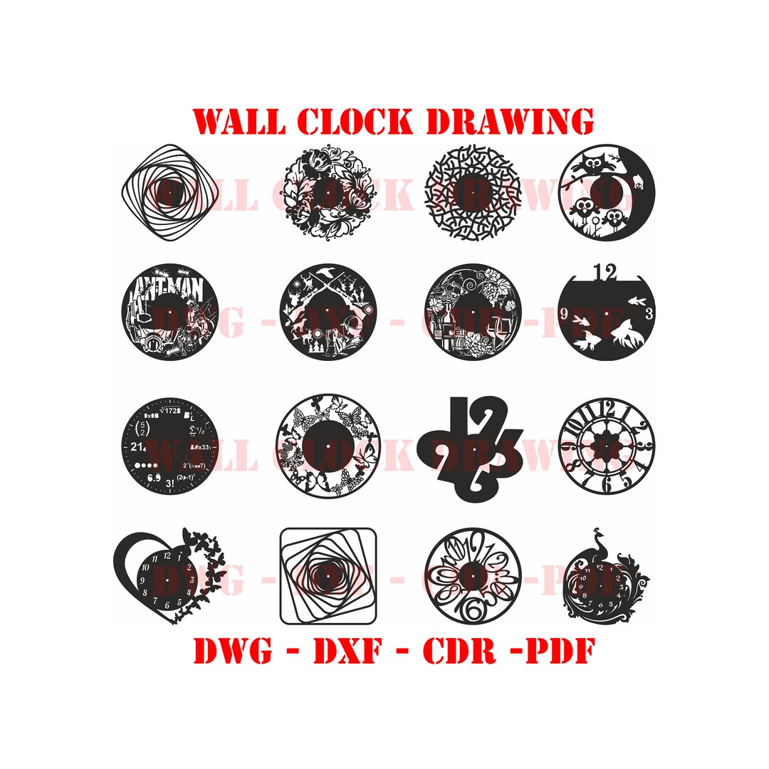 Wall Clock Bundle ( 16 Pcs ) High Quality Vector Drawing File for Laser ...