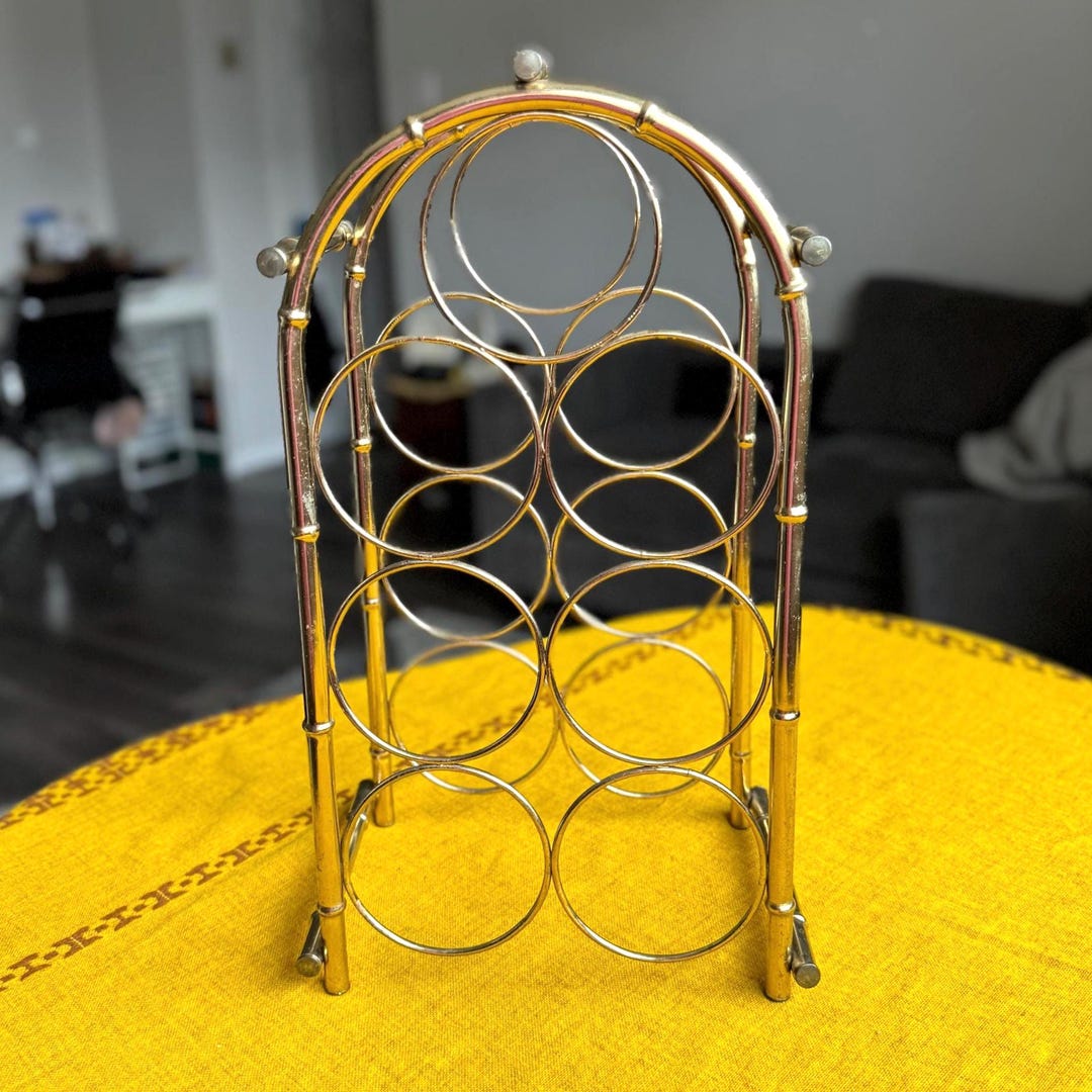 MCM Hollywood Regency Brass Wine Rack Bamboo Aesthetic - Etsy