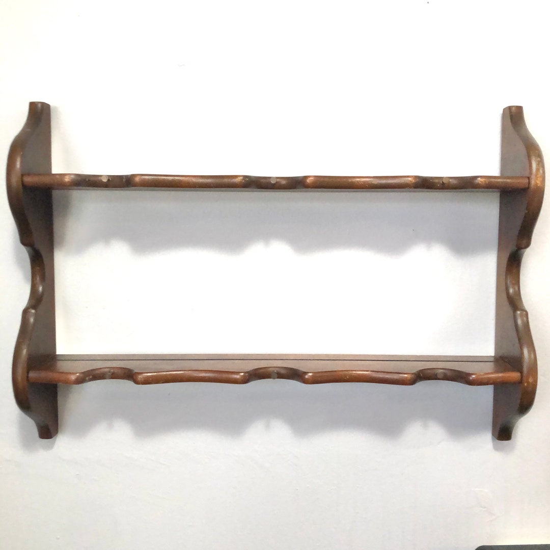 Vintage Primitive Wooden Wall Shelf Tea Cup Saucer Wall Hanging Shelf ...