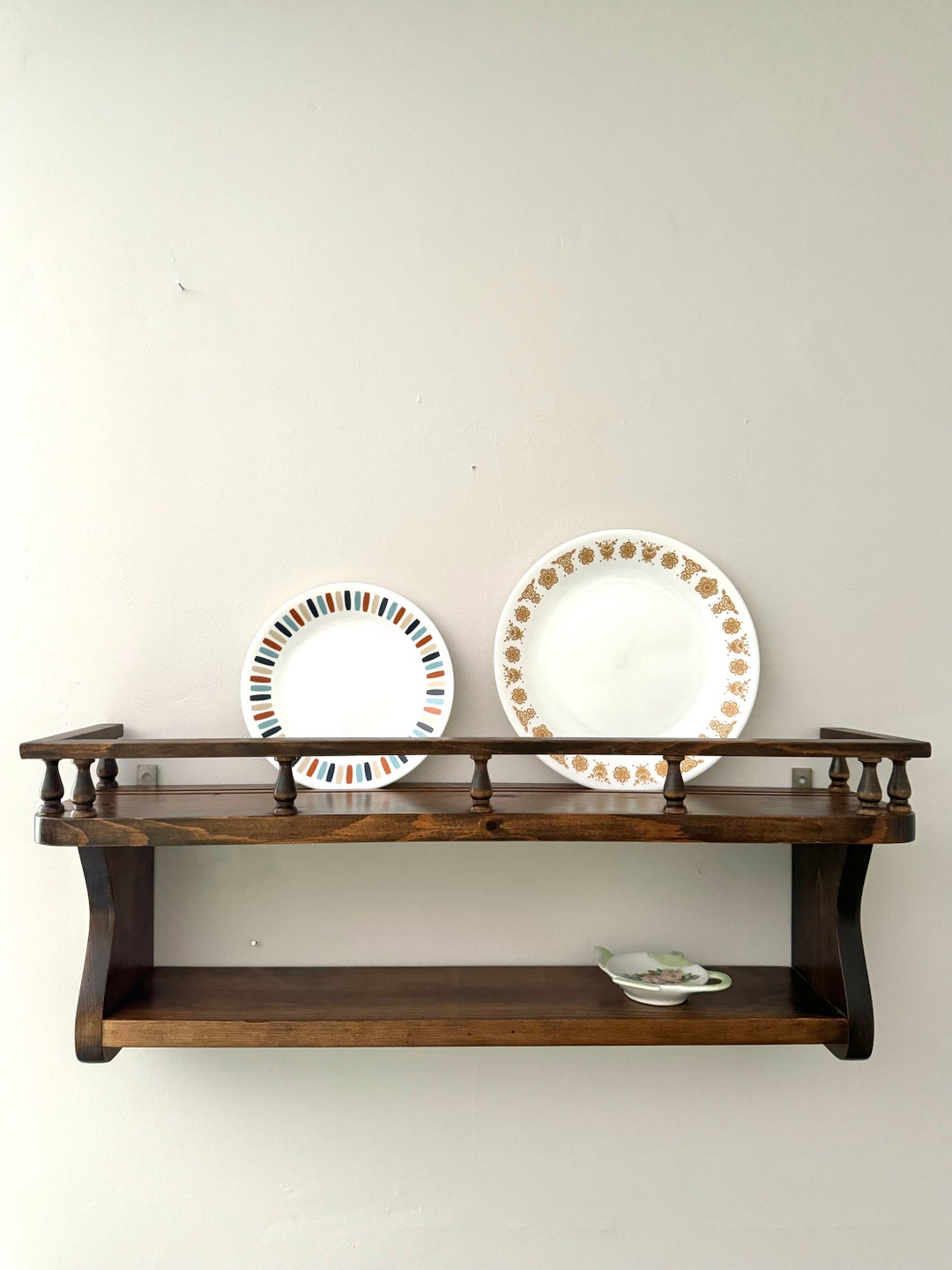 Vintage Primitive Wooden Wall Shelf Decorative Plate Display Shelf ...