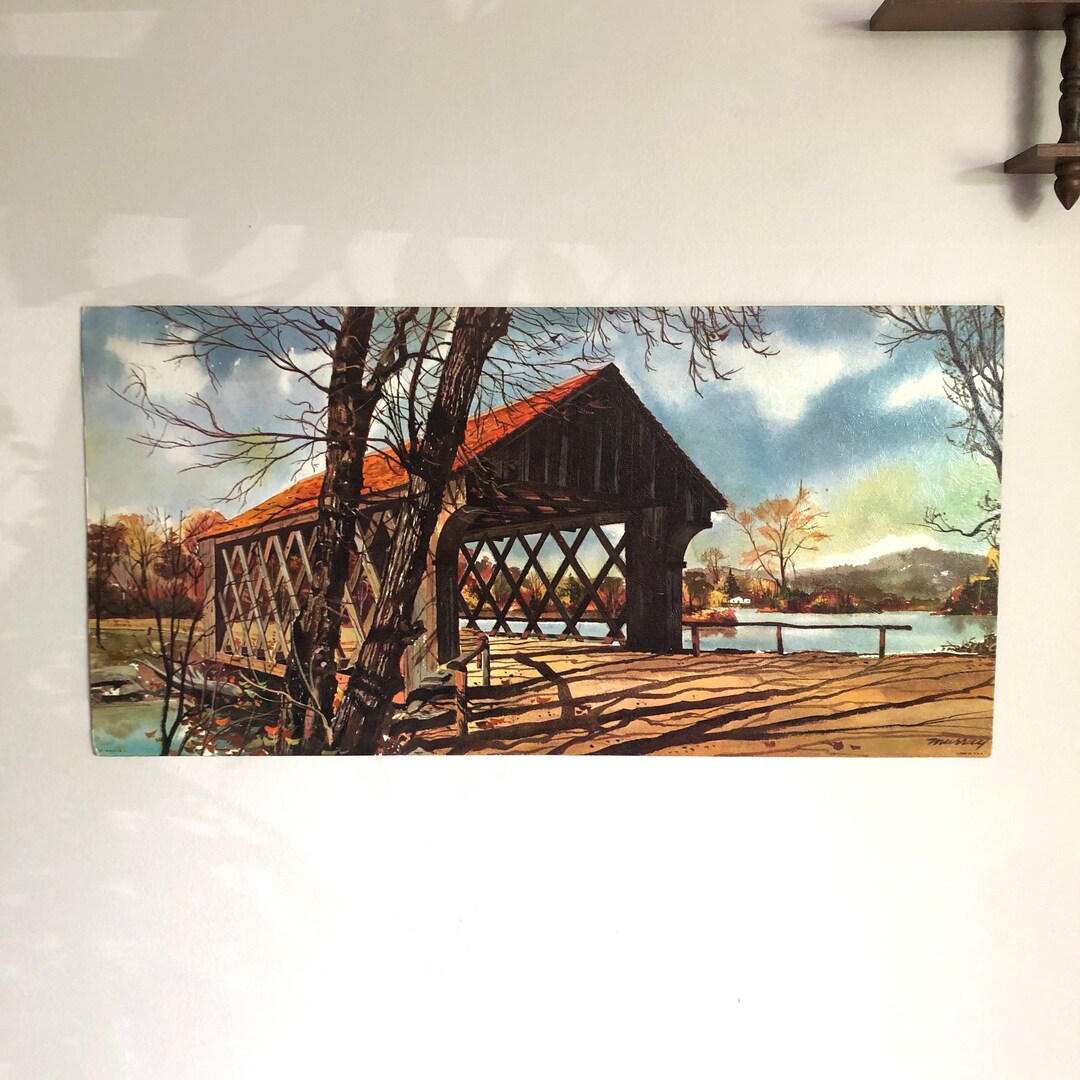 Vintage Covered Bridge Lithograph by Murray - Etsy