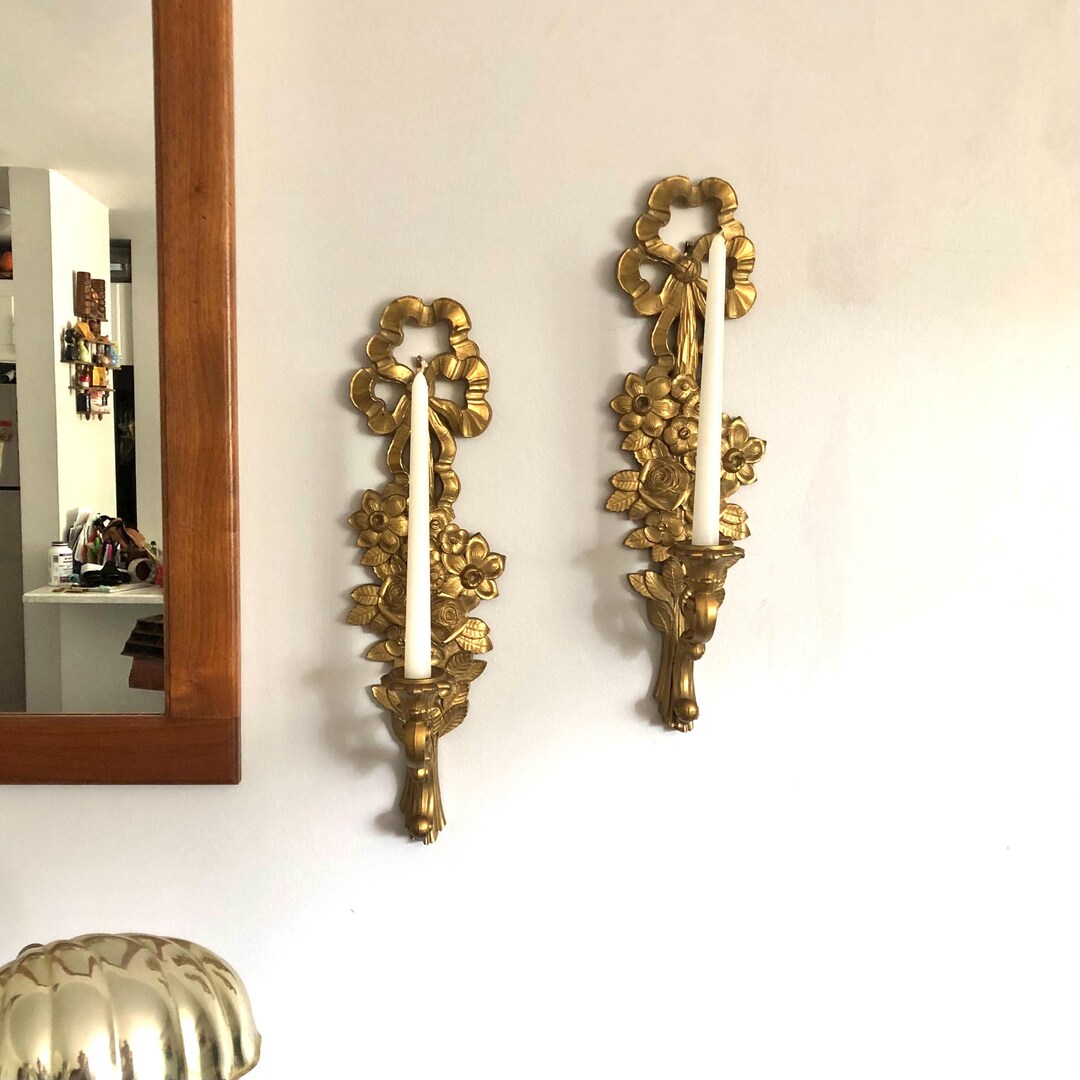 Vintage 1960s Syroco Gold Floral Candle Sconces 1969 - Etsy