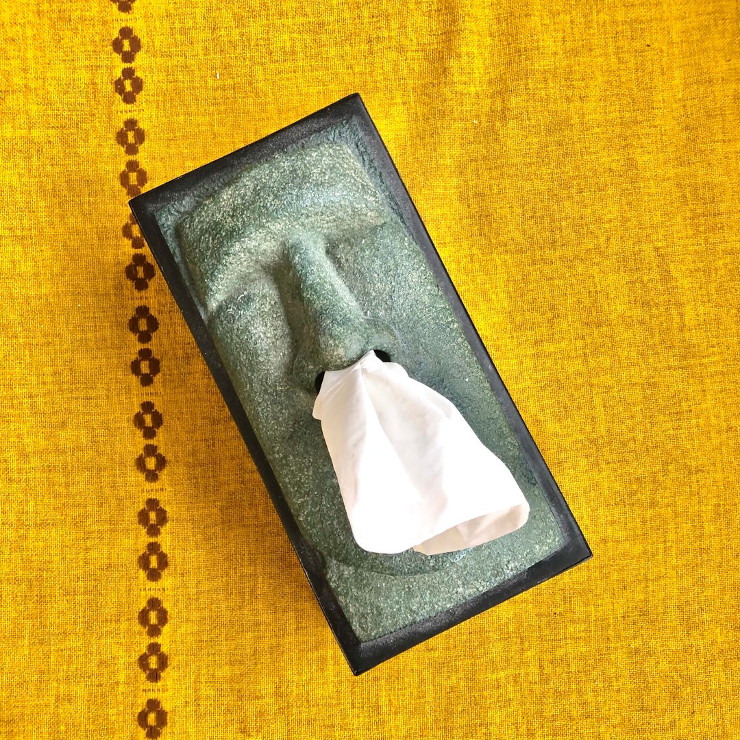 Vintage Easter Island Moai Head Tissue Box Cover Retro 90s Polynesian