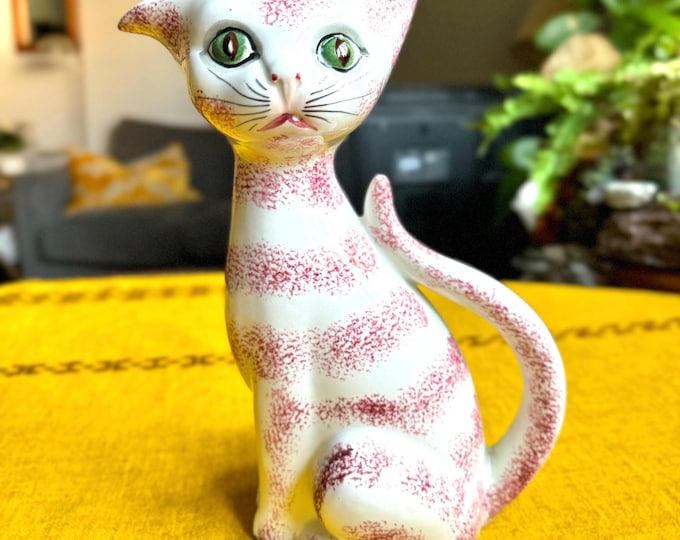 Vintage MCM Cat Vase Ceramic Striped Pink and White Cat Vase Made in ...