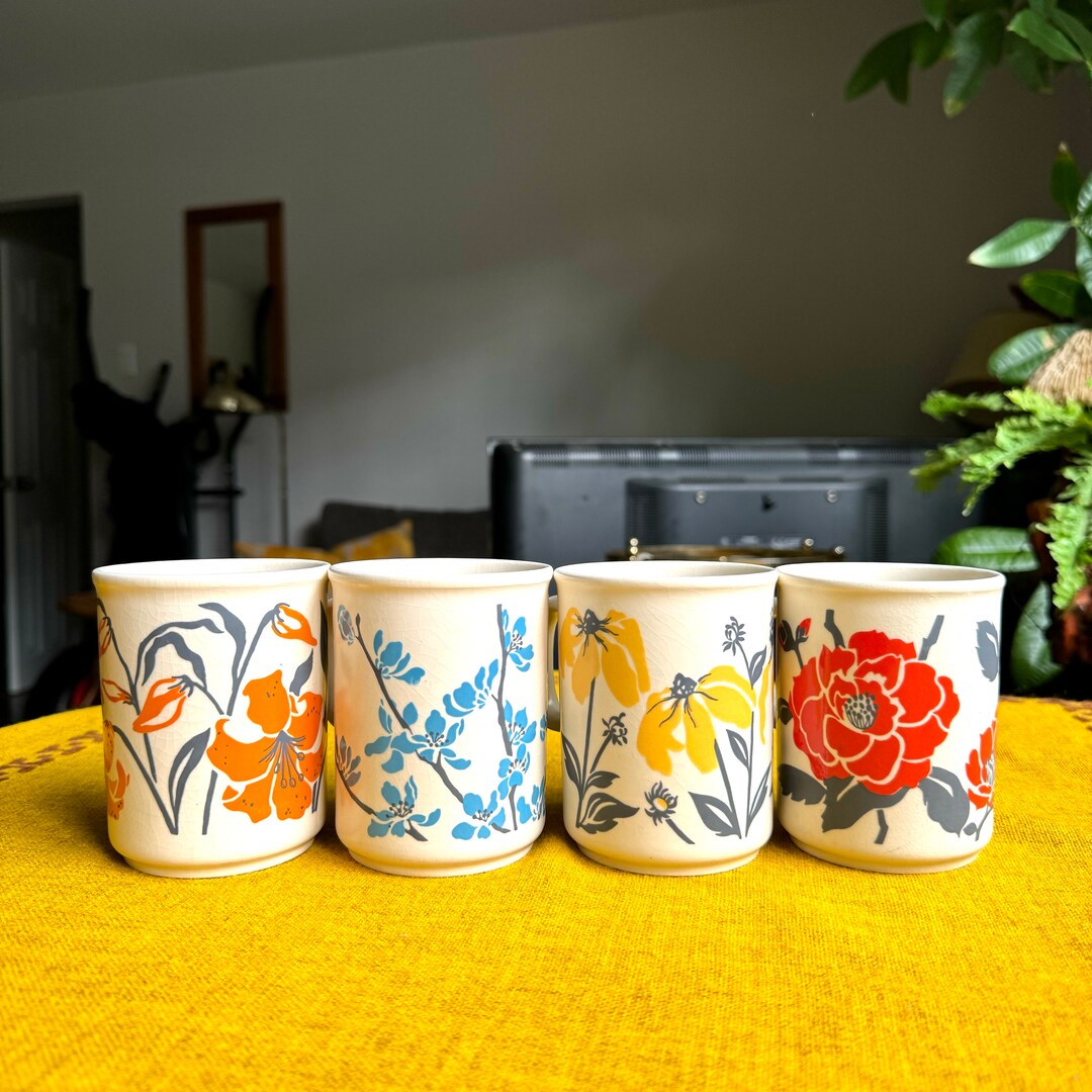 Vintage Kiln Craft Floral Mugs Made in England Set of 4 - Etsy
