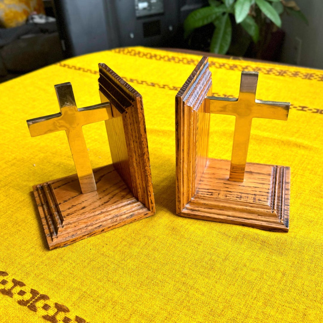 Vintage 1985 Enesco Brass Cross Bookends - Etsy
