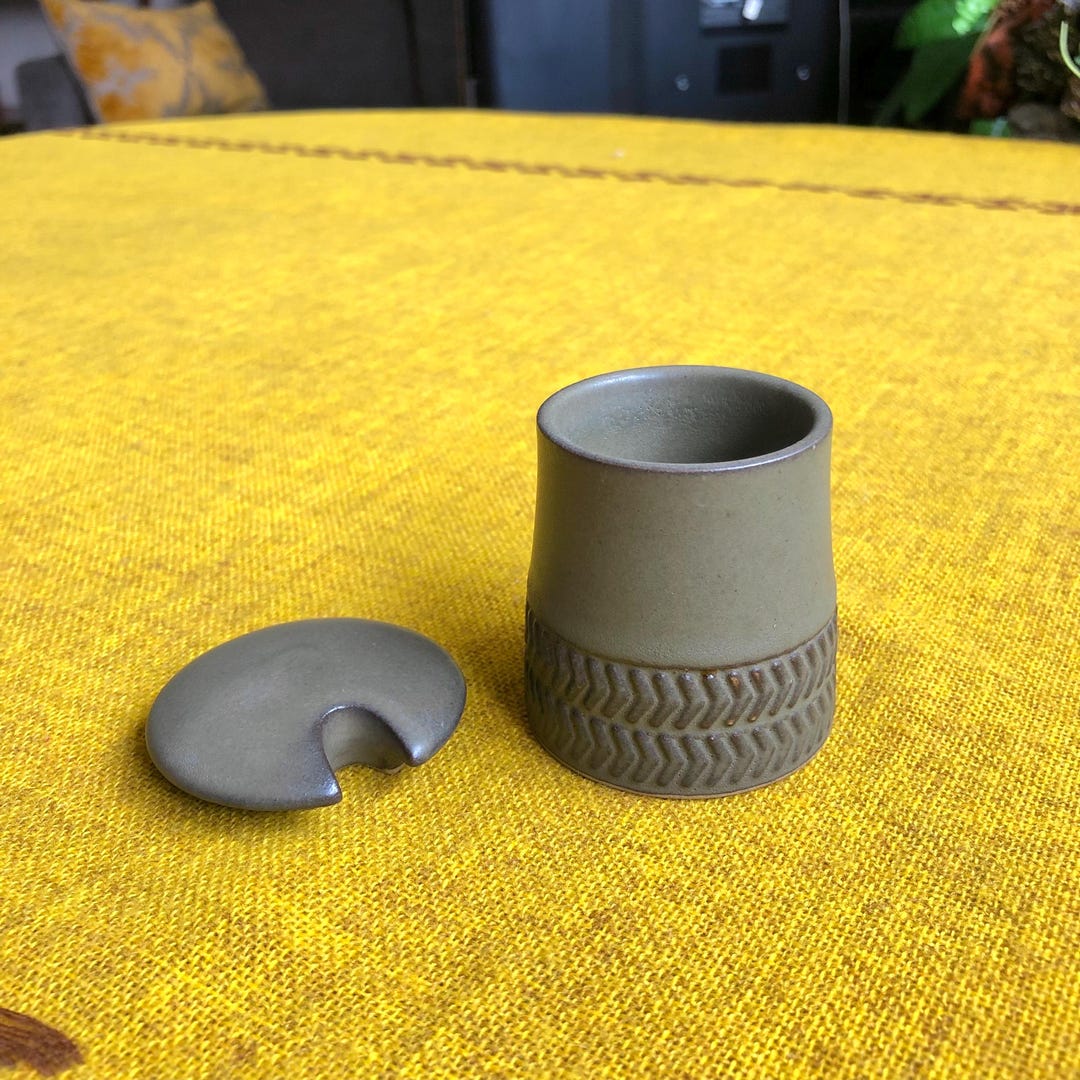 Vintage Denby Camelot Mustard Pot Gill Pemberton 1960s Olive Green MCM ...