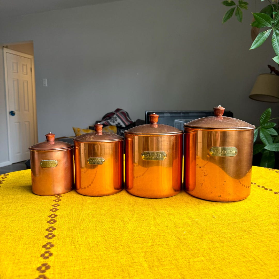 Vintage REVERE WARE Copper Cannister Set of 4 Stacking Canisters Copper Brass Farmhouse Canister ...