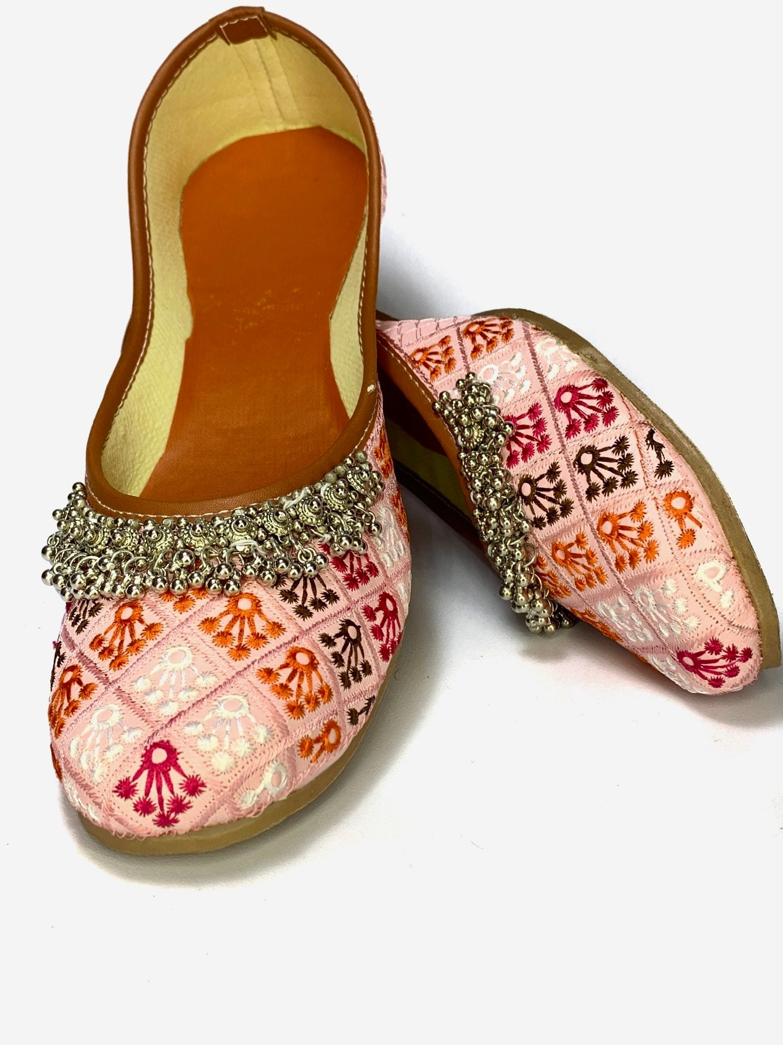 Light Pink Silk Base Jutti Multicolor Shoe Handmade Genuine Leather ...