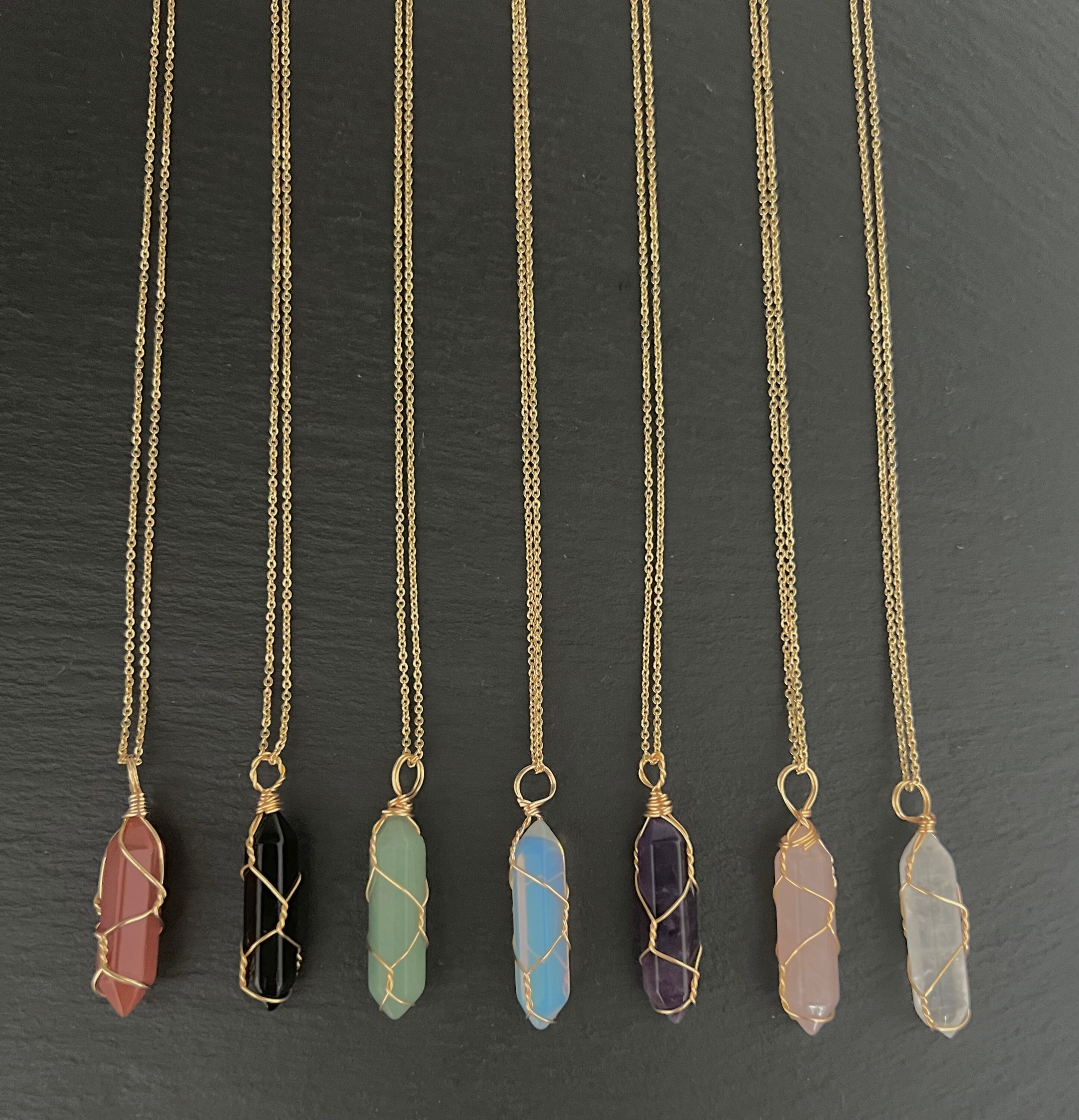 Crystal Point Wire Wrapped Necklace Natural Gemstone Semi - Etsy UK
