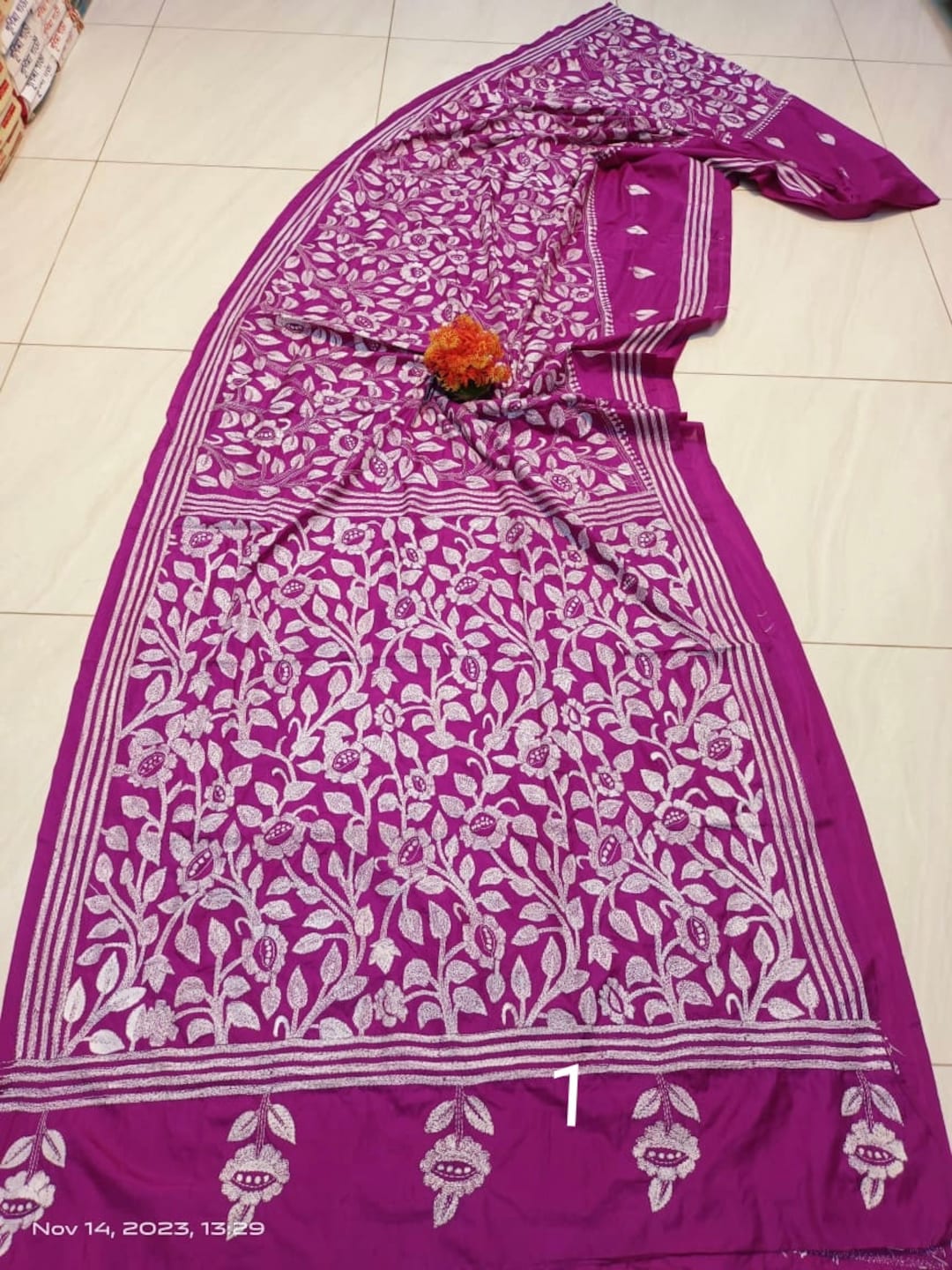 Traditional Kantha Stitch Saree With All Over Hand Stitching Work/ Silk ...