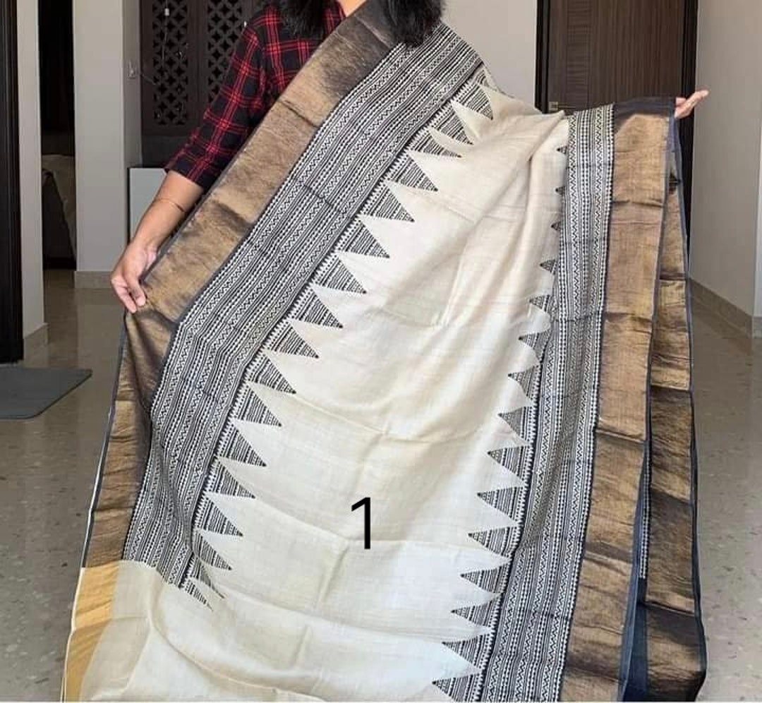 Silk Mark Certified Zari Tussar Silk Saree With Block Printing Work ...