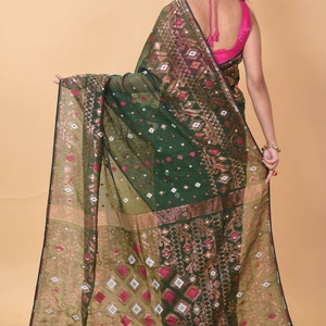 Madhubani Zari Work Soft Dhakai Jamdani Saree Pure Reshom Jamdani Saree Authentic Bengal ...