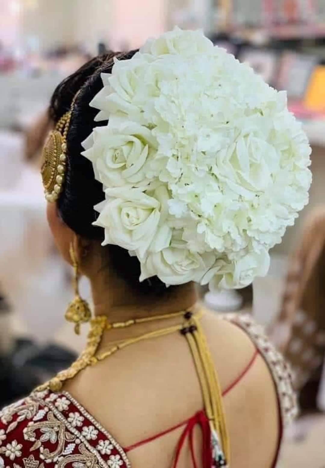 White Rose Hair Bun Gajra Reusable Bun Flower Jewelry for Wedding ...