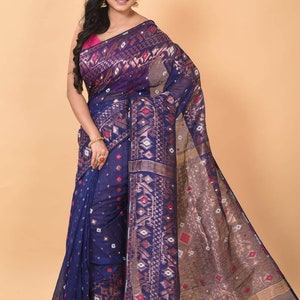 Madhubani Zari Work Soft Dhakai Jamdani Saree Pure Reshom Jamdani Saree Authentic Bengal ...