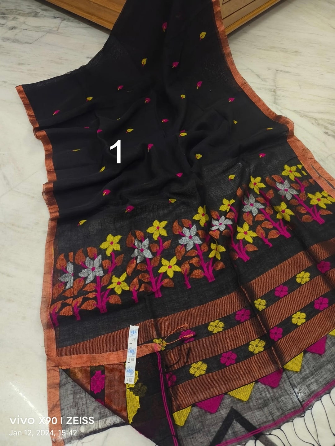 100% Pure Linen by Linen Jamdani Saree With Blouse Piece/ Pure Tangail ...