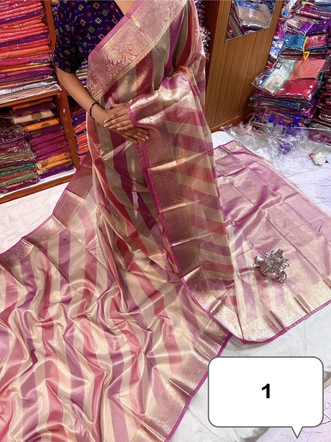 Pure Dual Tone Tissue Silk Saree With Blouse Piece/ Handloom Tissue ...