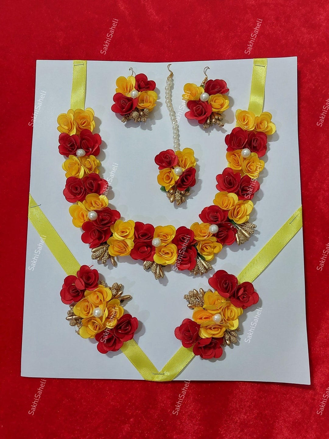 Floral Jewelry Set, Indian Haldi Jewelry, Wedding Flower Necklace - Etsy
