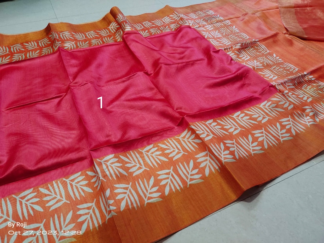 Ghicha Silk Saree With Leaf Designs / Gheecha Tussar Silk Saree ...