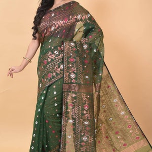 Madhubani Zari Work Soft Dhakai Jamdani Saree Pure Reshom Jamdani Saree ...