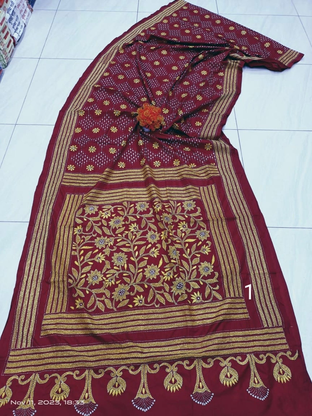 Traditional Kantha Stitch Saree With All Over Hand Stitching Work/ Silk ...