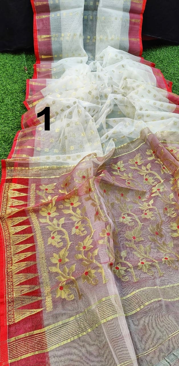 Muslin Dhakai Jamdani Saree With All Over Zari Work/ Reshom Bangladeshi Jamdani Saree/ Authentic ...