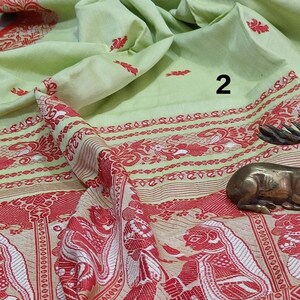 180 Count Pure Mercerised Cotton Saree With Baluchari Design/ Soft ...