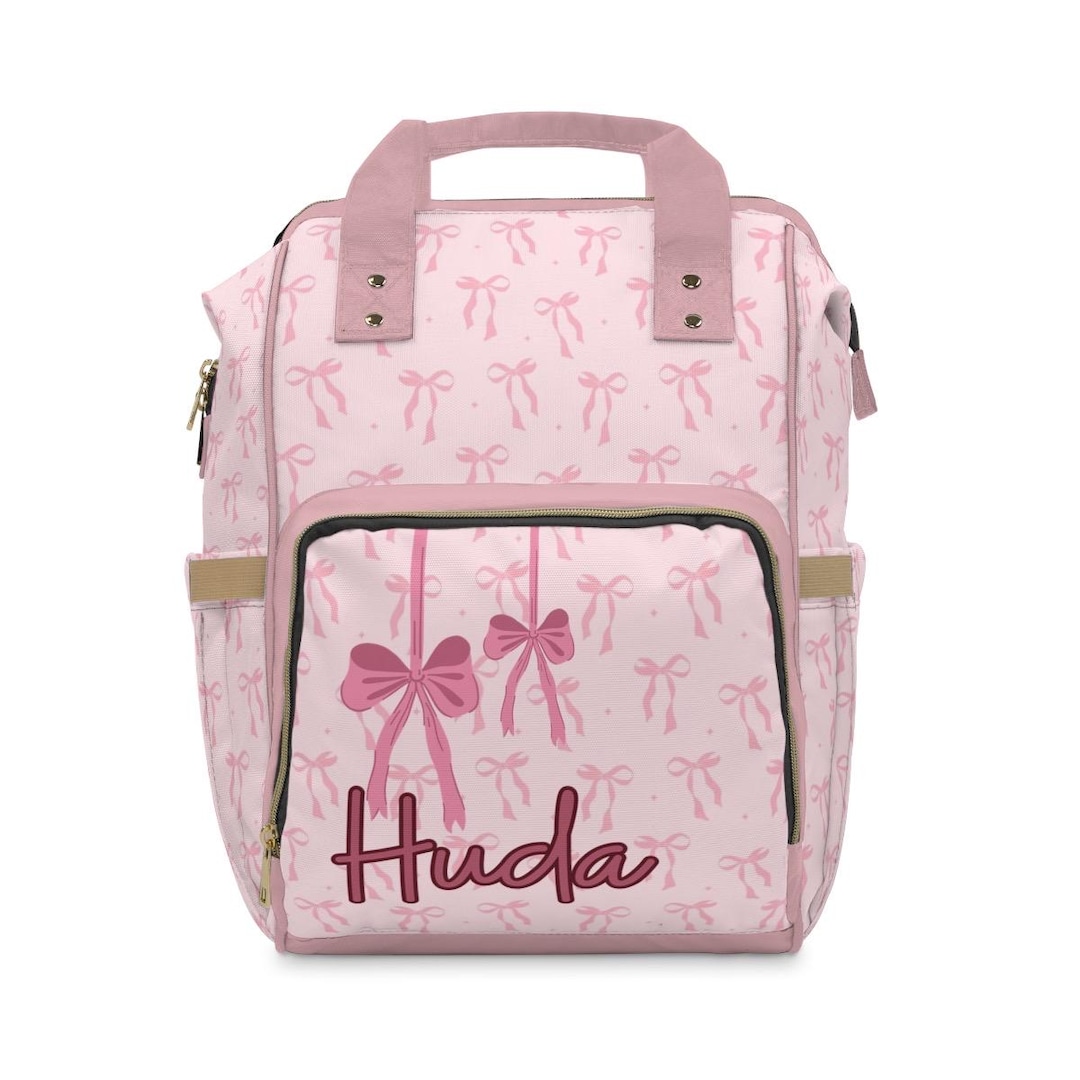 Diaper Bag Pink Bow Custom Personalized, Travel Backpack, Name Backpack ...