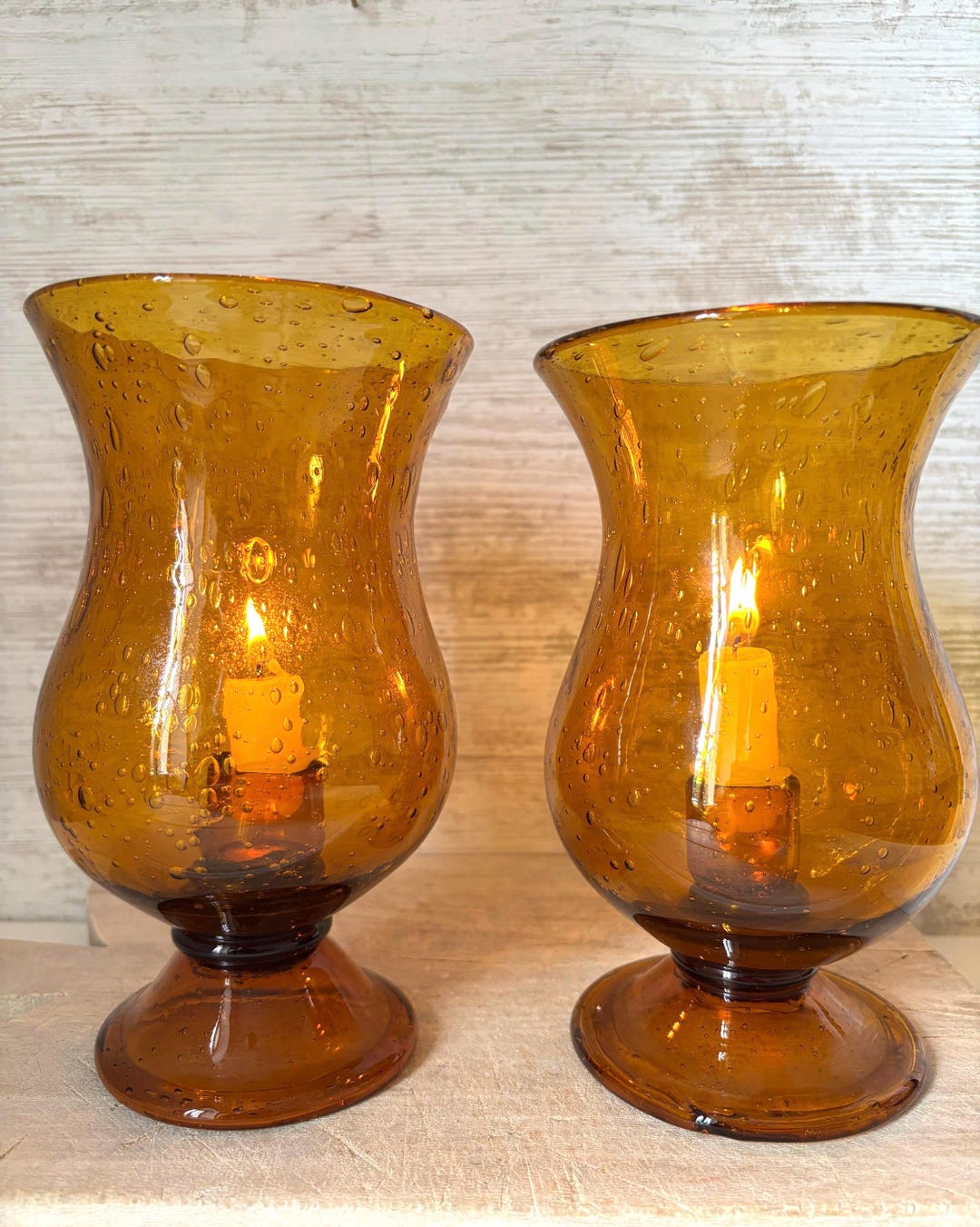 Stunning Vintage Biot Glass Lantern Pair in Rich Amber. Mouth-blown in ...