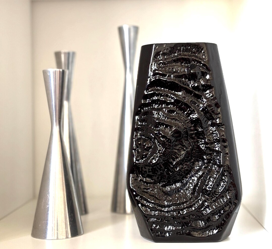 1970s Manfred Frey Fossil Relief Glass Vase – Rare Brutalist Ammonite ...