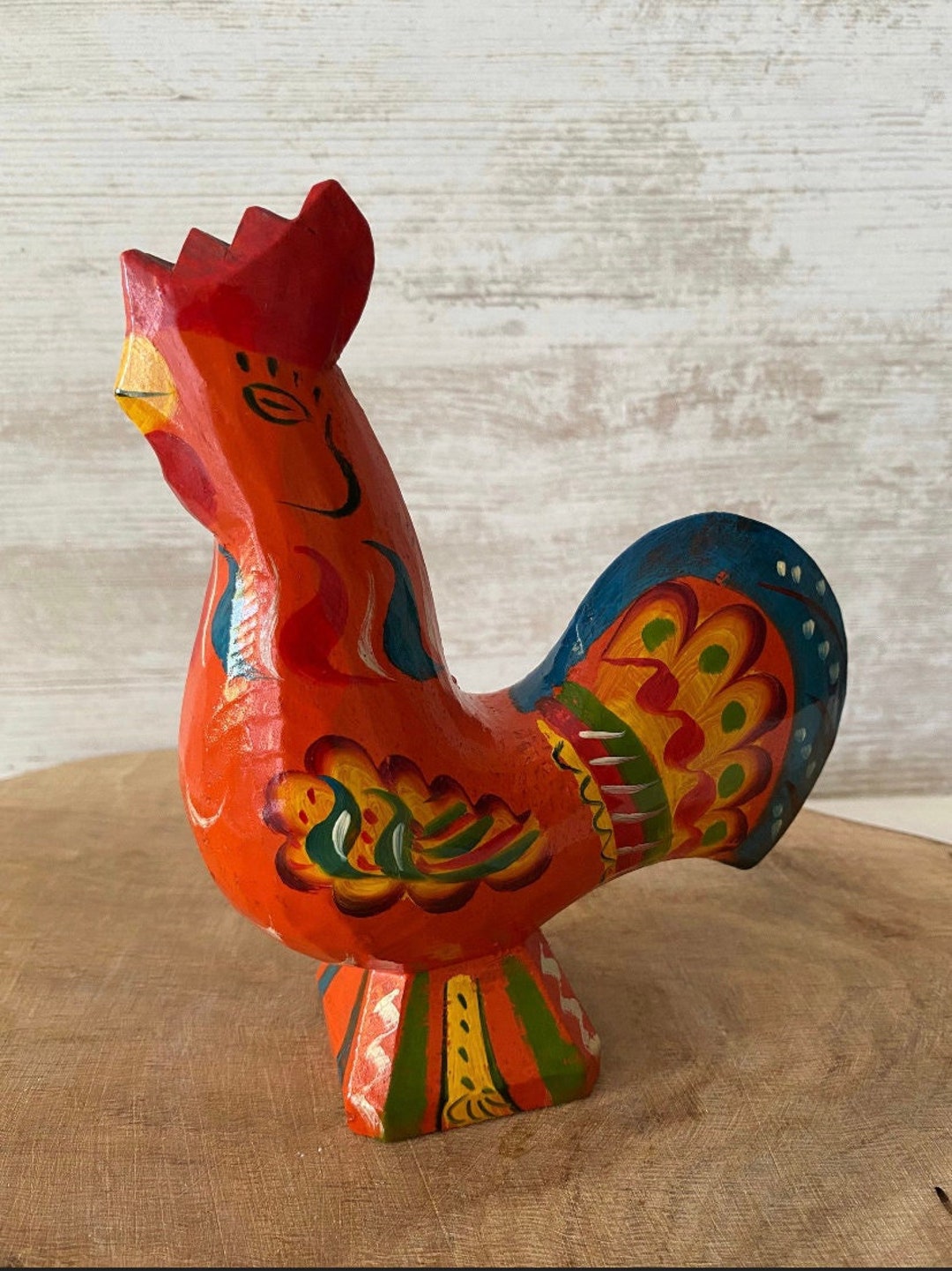 Vintage Hand-painted Wooden Dala Rooster - Swedish Folk Art - Etsy