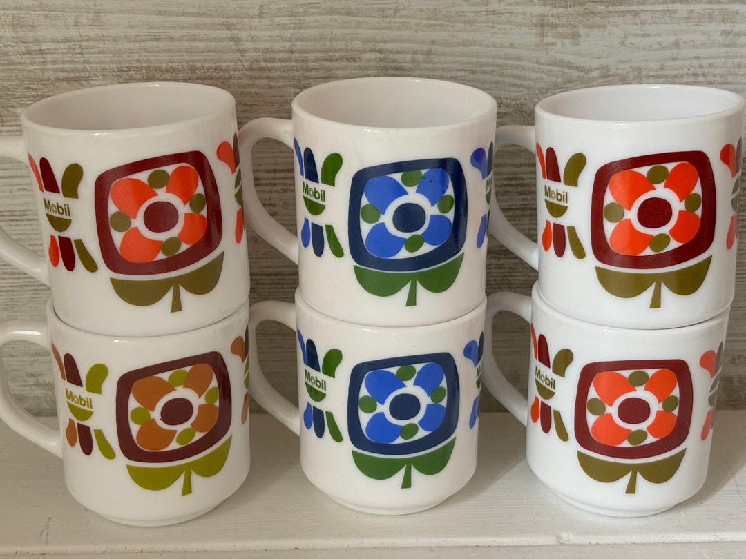 1970s Mobil Mugs by Arcopal, Popular Stylish French Mug Colourful ...