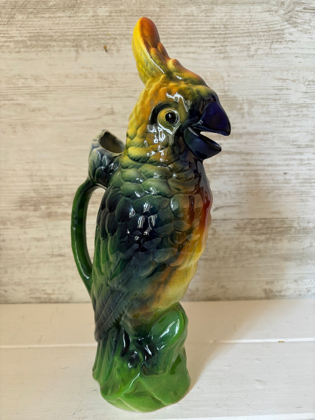 Rare Majolica Wine Pitcher, Ceramic Cockatoo by St Clement France ...