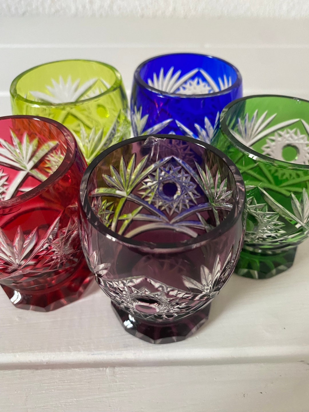 Vintage Bohemian Crystal Glasses, Digestif Small Glasses, Set of Five ...